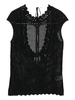 Isabel Marant Étoile Sleeveless Openwork Knit Top With Scalloped Trim - Black