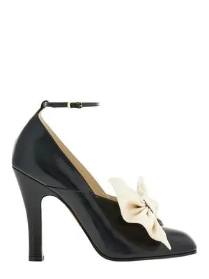 FERRAGAMO Bella Brushed Calfskin Pumps With Ankle Strap And Bow Detailing - Black