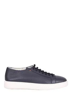 Santoni Leather Lace-up Sneakers - Black