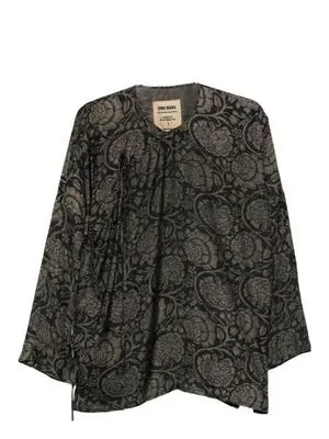 UMA WANG Floral Print Long Sleeve Top - Black
