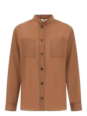 Herno Curved Hem Shirt With Breast Pocket - Leather