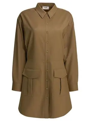 Celine Wool Mini Dress With Button Cuffs And Flap Pockets - Sand-colored