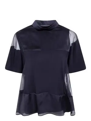 Sacai High Collar Patchwork Blouse - Black
