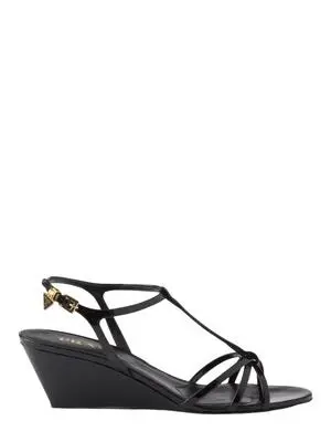 Prada Patent Leather Wedge Sandals With Buckle Fastening - Black