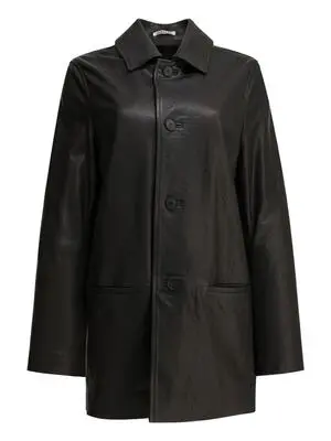 Auralee Leather Jacket With Classic Collar - Black