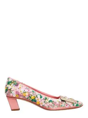 ROGER VIVIER Belle Vivier Sequined Pumps With Metal Buckle - Pink
