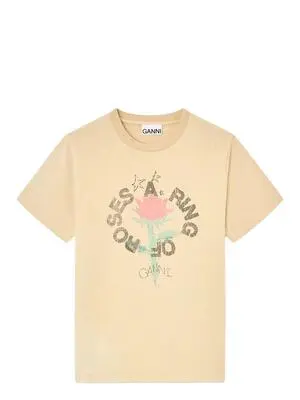 GANNI Ganni Floral Print Crewneck T-Shirt Sand
