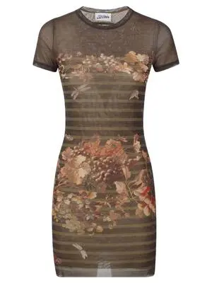 JEAN PAUL GAULTIER Short Sleeve Printed Dress - Brown
