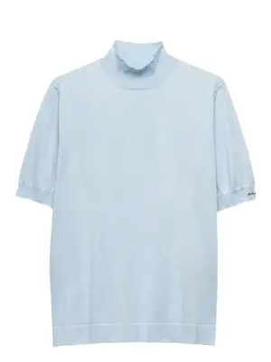 Prada Short Sleeve Mock Neck Knit Jumper - Blue