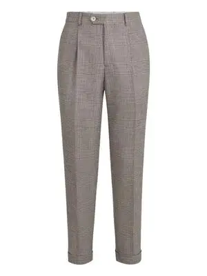 Brunello Cucinelli Brunello Cucinelli Prince Of Wales Checkered Pleated Trousers Gray
