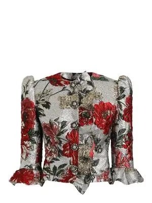 Dolce & Gabbana Single-breasted Floral Jacket With Ruffles - Gray