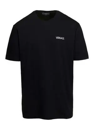 Versace Logo-embroidered Crewneck T-shirt - Black