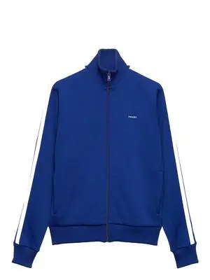 Prada Zip-up Blouson Jacket With Sporty Stripes - Cornflower Blue/white