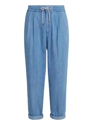 Brunello Cucinelli Lightweight Denim Trousers With Double Pleats - Blue