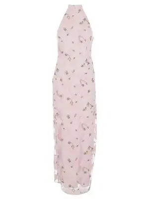 ROTATE BY BIRGER CHRISTENSEN Flower Beads High Neck Maxi Dress - Pink