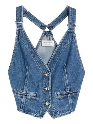Sportmax V-neck Denim Vest With Metal Trims - Midnight Blue