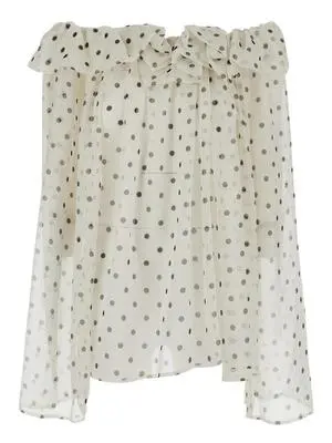 MSGM Ruffled Polka-dot Top - White