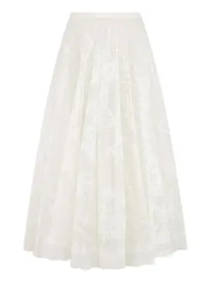 Dior Mid-length Flared Lace Skirt With Jardin D'étoile Motif - White