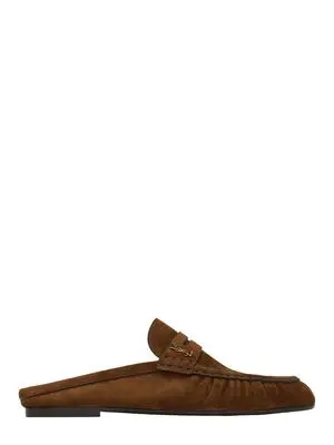 Saint Laurent Ruched Penny Flat Mules - Brown