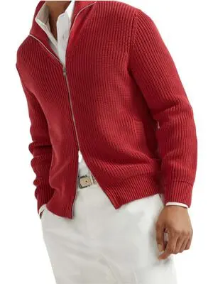 Brunello Cucinelli Brunello Cucinelli Ribbed Knit Zip-Up Cardigan Ruby Colour