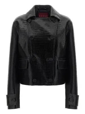 Gucci Double Breasted Leather Jacket - Black