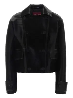 Gucci Double Breasted Leather Jacket - Black