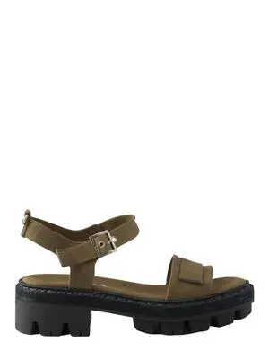 Prada Buckle Strap Platform Heeled Sandals - Military Green