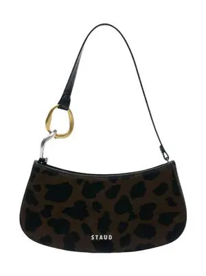 Staud Zippered Shoulder Bag With Metal Accent - Leop