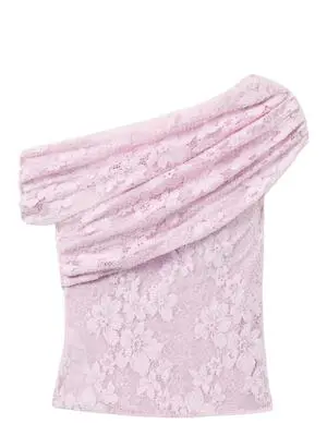 SELF-PORTRAIT Lace Draped Asymmetrical Top - Pink