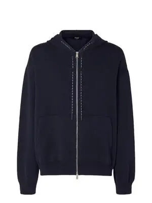 Fendi Long Sleeved Zip-up Drawstring Hoodie - Black