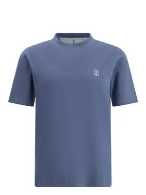 Brunello Cucinelli Logo Printed Crewneck T-shirt - Blue