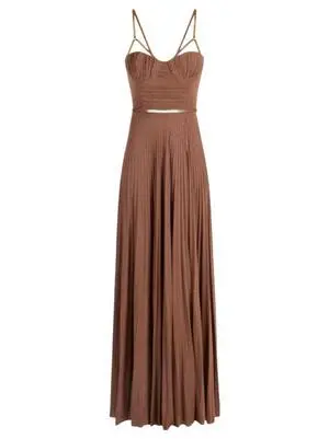 Elisabetta Franchi Pleated Spaghetti Strap Maxi Dress - Leather