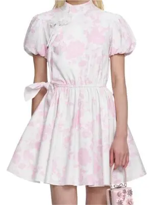 SELF-PORTRAIT Floral Print High Neck Mini Dress - Pink