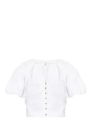 FRAME Puff Sleeve Cropped Top - White