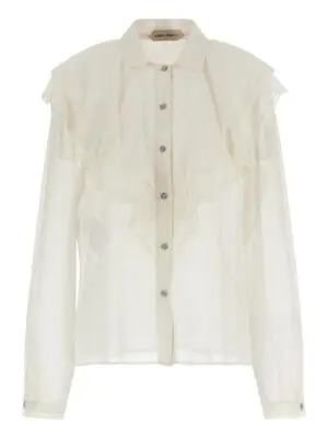Alberta Ferretti Ruffled Lace Trim Shirt - White