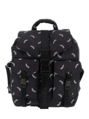 GANNI Logo-print Buckle Backpack - Black