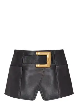 Balmain Belted Leather Mini Skirt - Black