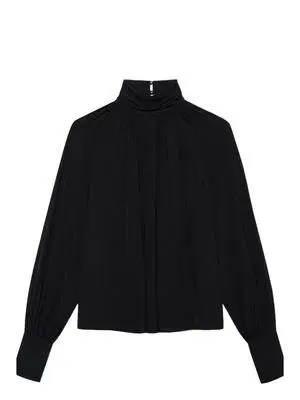 ANINE BING Gathered High Neck Blouse - Black