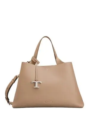 TOD'S Logo Embossed Top Handle Bag - Natural Color