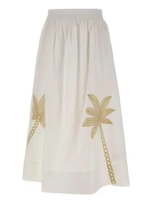 KAOS Palm Embroidered Midi Skirt - White