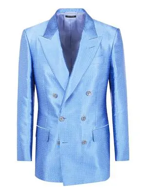 TOM FORD Polka Dot Jacquard Double-breasted Suit Jacket - Blue