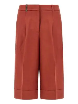 Peserico Pleated Bermuda Shorts With Wide Legs And Cuffed Hem - Brown