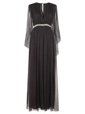 Alberta Ferretti Alberta Ferretti Chiffon Maxi Dress With Long Sleeves And Pleats Fantasia Marrone