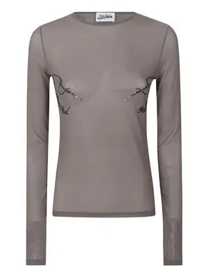 JEAN PAUL GAULTIER Jean Paul Gaultier Mesh Crewneck Long Sleeve Top With Sequined Embroidery No