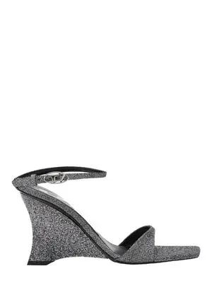 DIESEL® D-amber Wedge Sandals With Tone Oval D Plaque - Silver