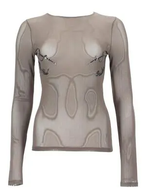 JEAN PAUL GAULTIER Sheer Long Sleeve Top - Gray
