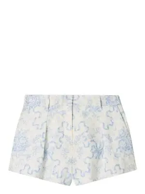LoveShackFancy Printed Pleated Shorts - White