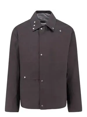 Stone Island Embroidered Logo Buttoned Jacket - Leaden