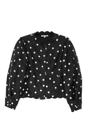 Stine Goya Polka Dot Scalloped Hem Casual Jacket - Black