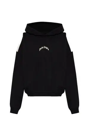 Palm Angels Curved Logo Cropped Hoodie - Black
